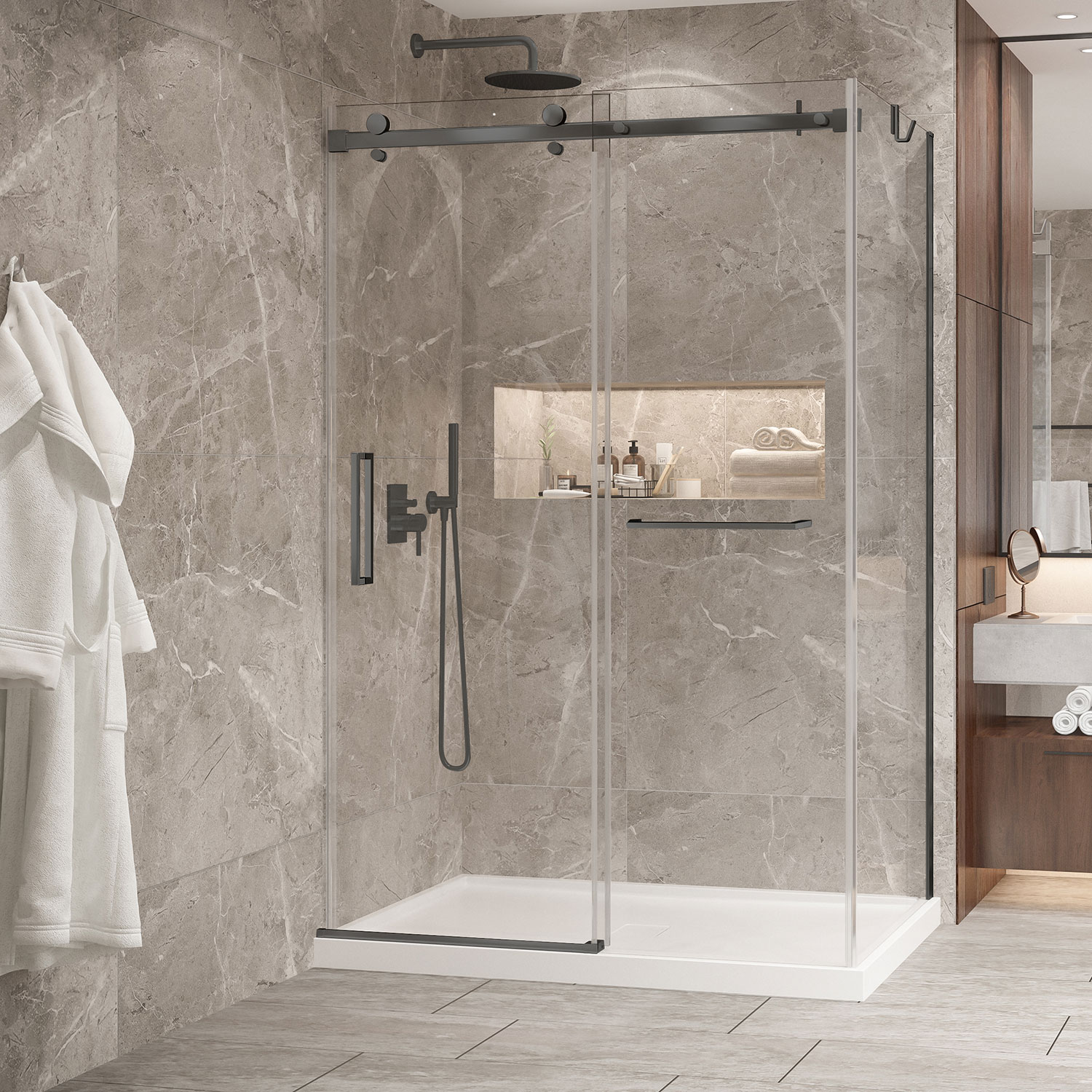 Shower door 54" x 32", in a corner closing on wall, wall on the left ...