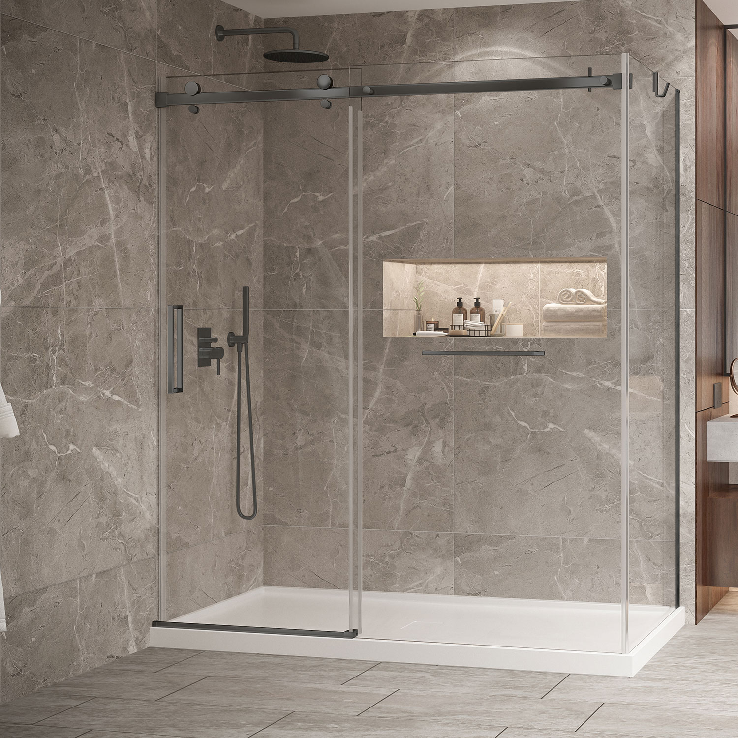 Shower door 72" x 32", in a corner closing on wall, wall on the left ...