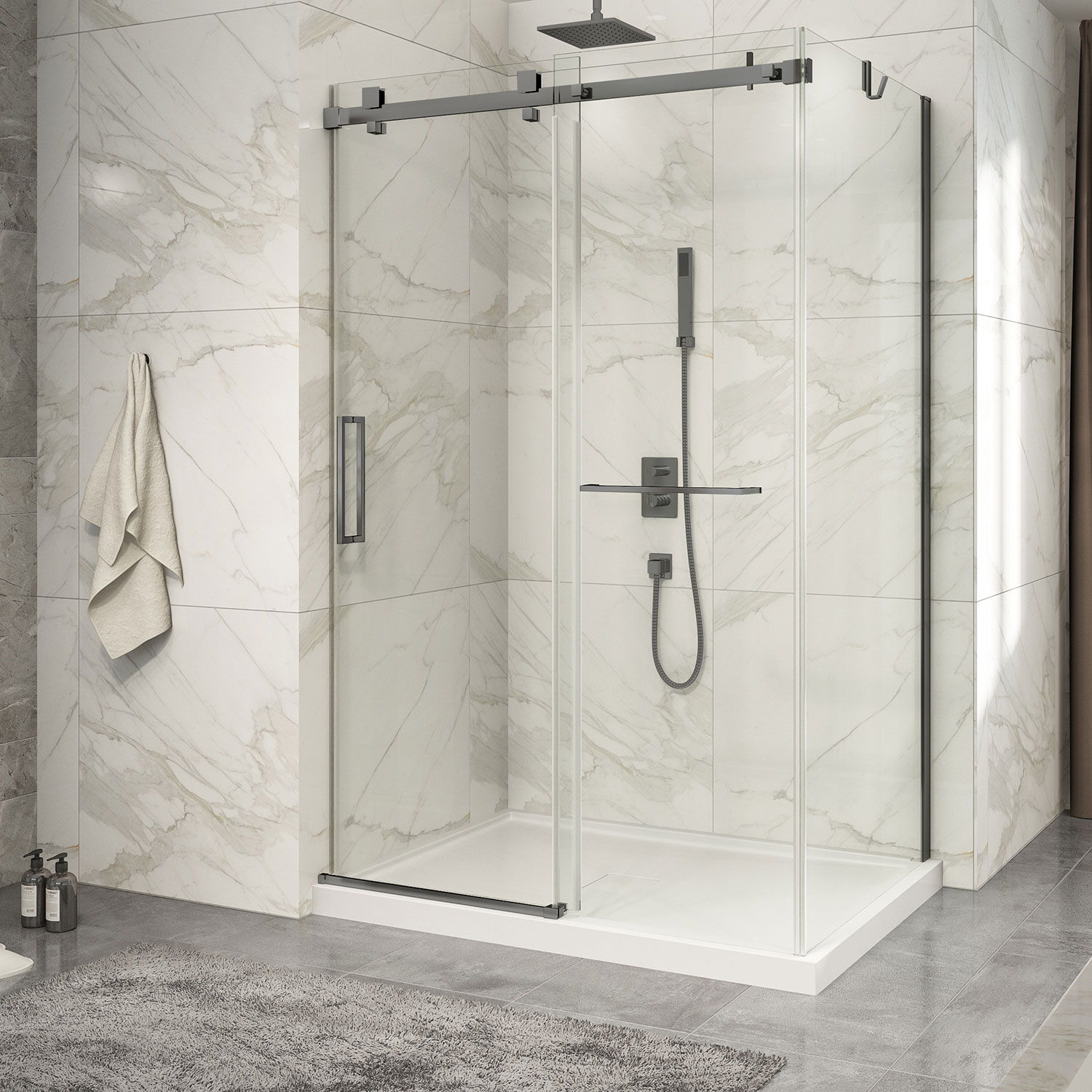 Shower door 54" x 32", in a corner closing on wall, wall on the left ...