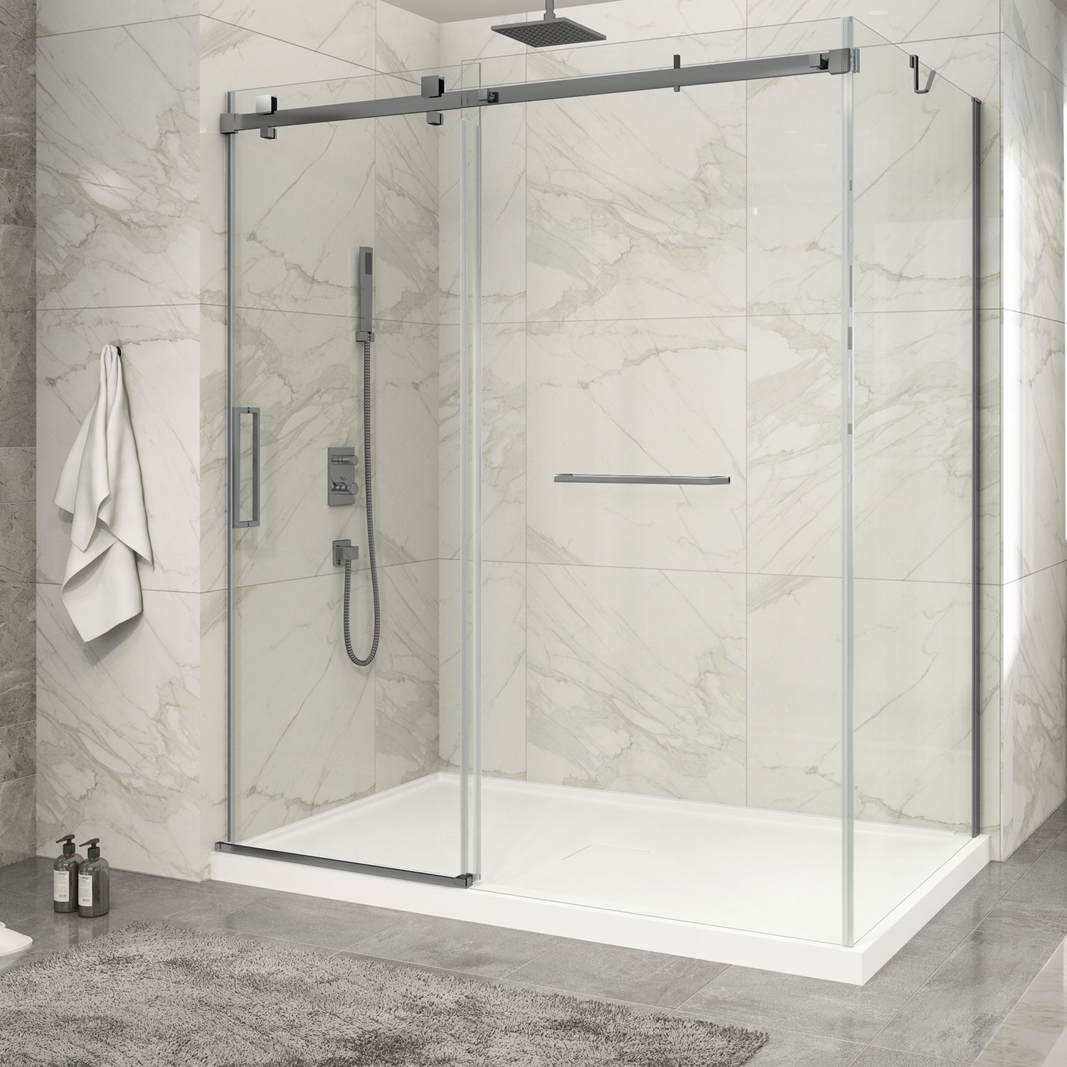 Shower door 72" x 42", in a corner closing on wall, wall on the left ...