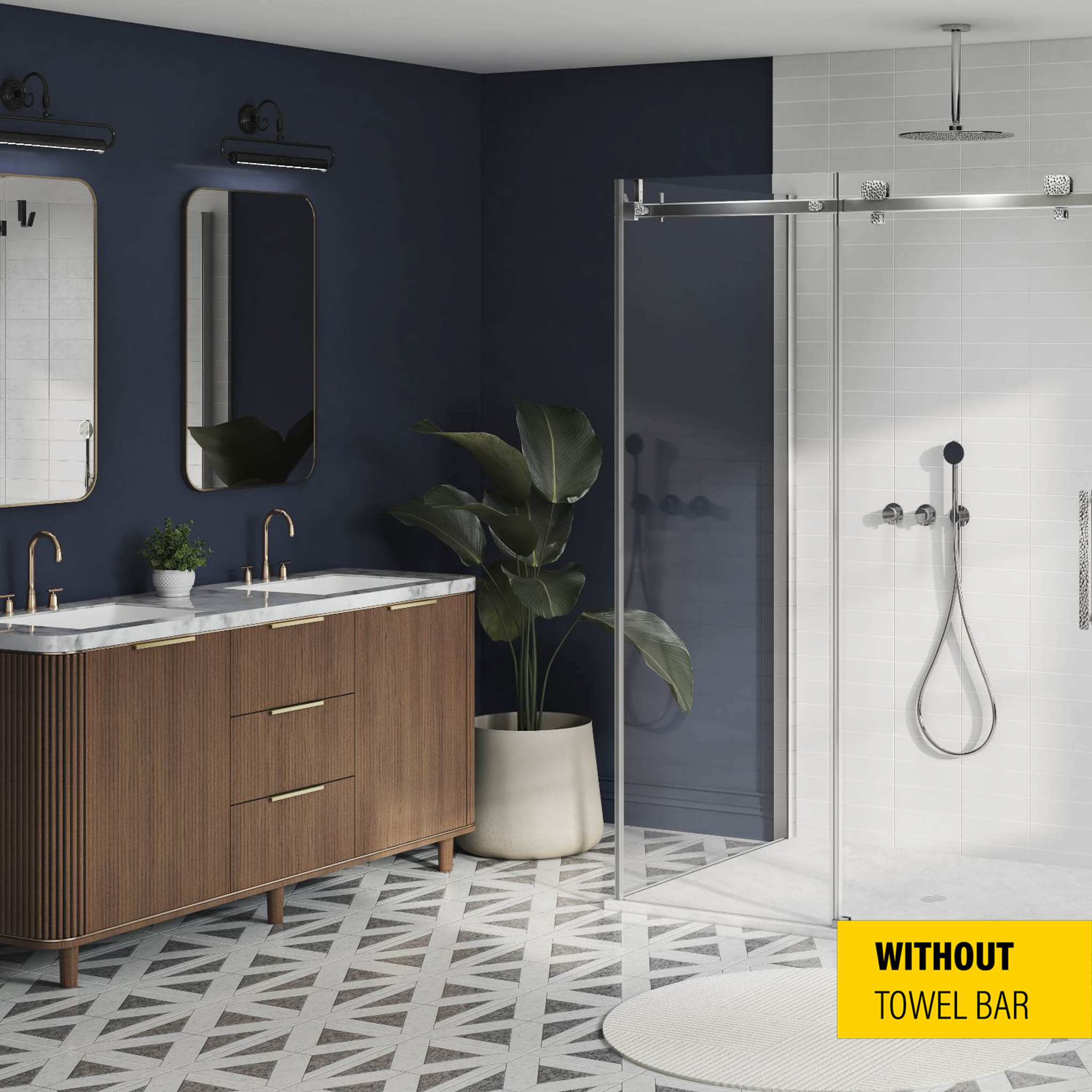 Shower base Slate 60 x 42, on wall, in black