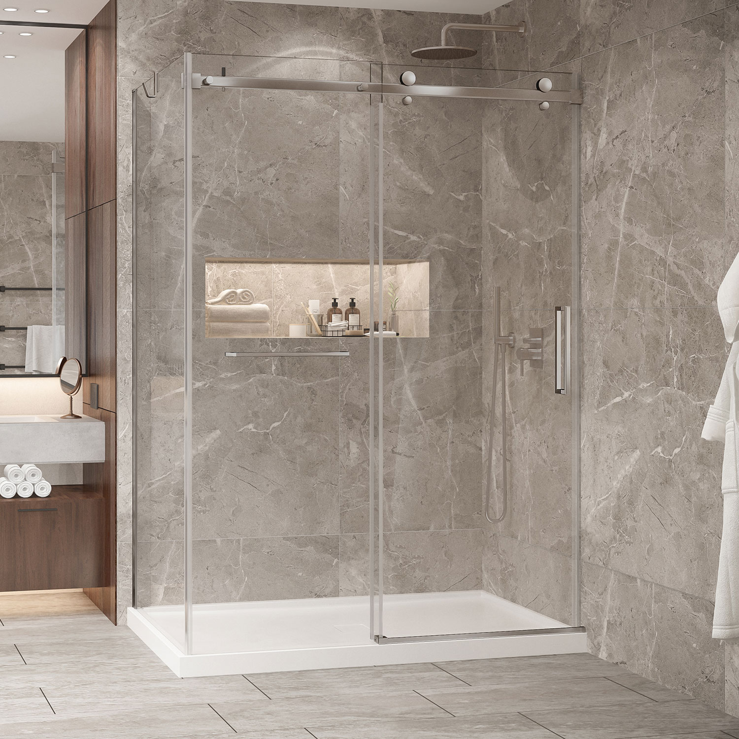 Porte de douche 60" x 36", en coin fermeture sur mur, mur à droite, en ...