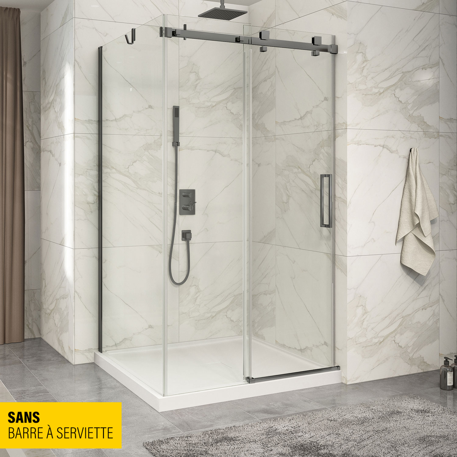 Porte de douche 48" x 42", en coin fermeture sur mur, mur à droite, en ...