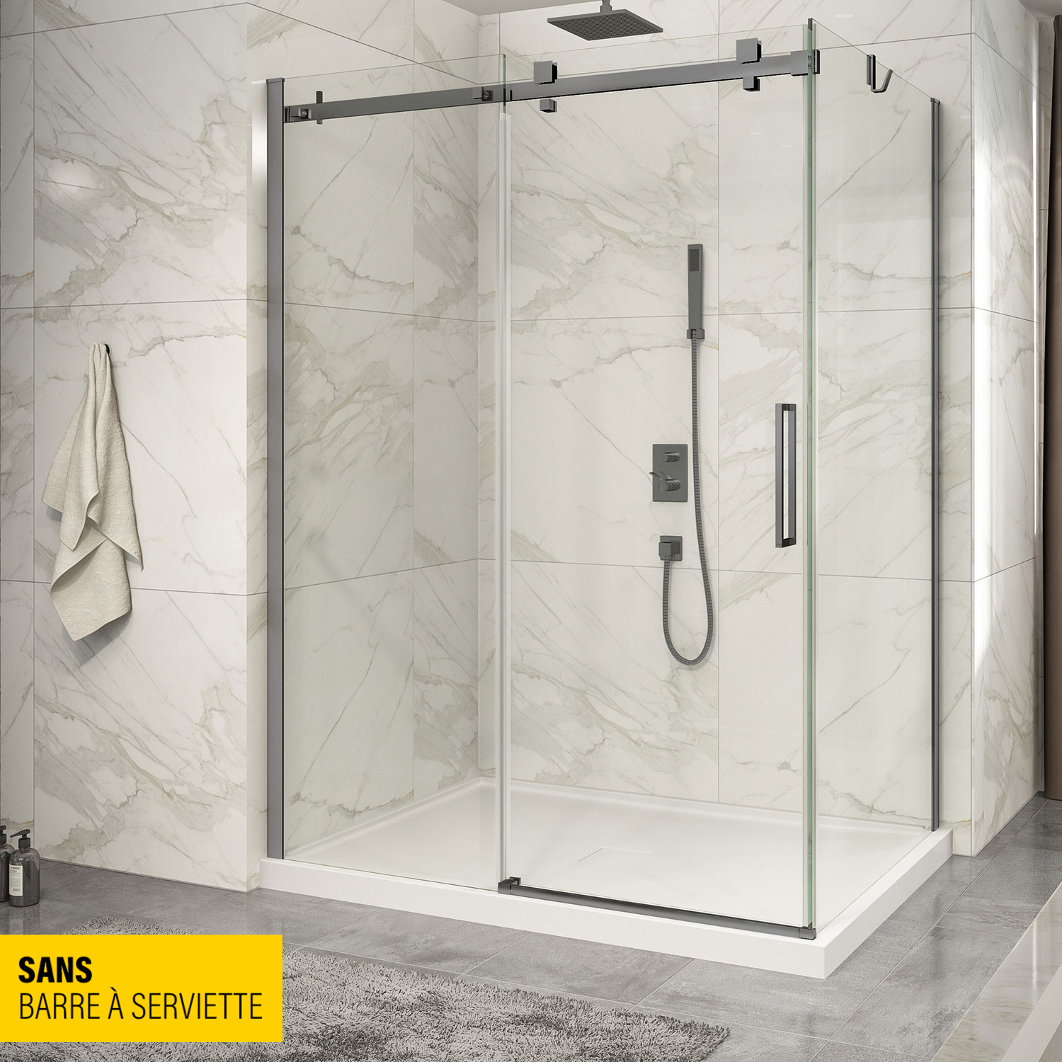 Porte de douche 60" x 42", en coin fermeture sur retour, mur à gauche ...